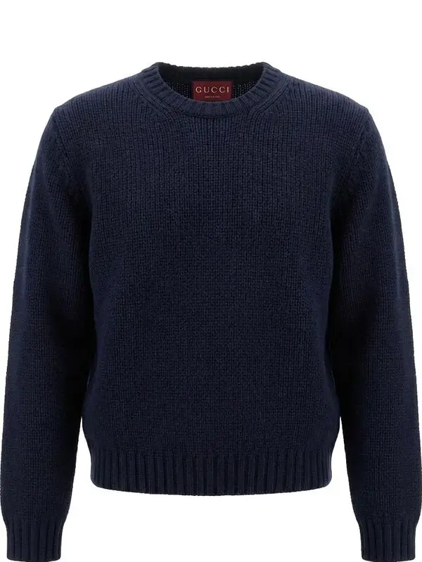Gucci Embroidered Cashmere Knit Sweater - Dark Blue