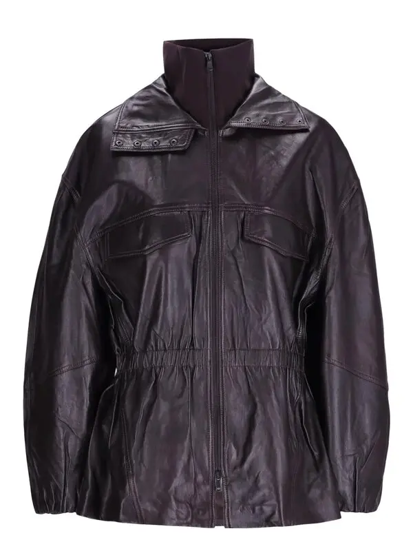 THE FRANKIE SHOP Zippered Leather Jacket - Darkplum