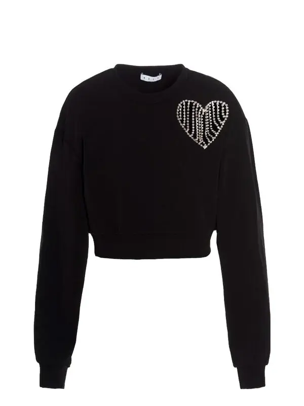 AREA Embellished Heart Cut-out Sweatshirt - Black