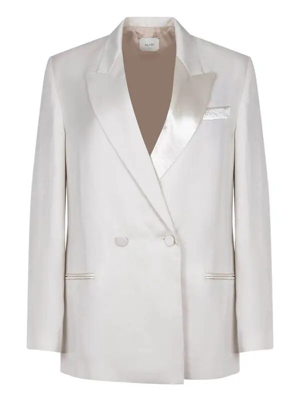 ALYSI Double-breasted Satin-trim Blazer - White