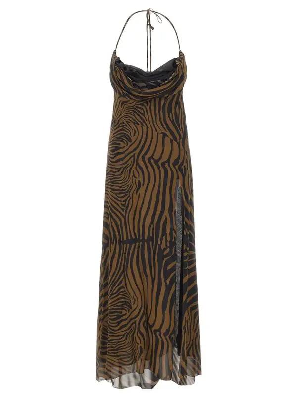 Blumarine Zebra Print Draped Long Dress - Multicolour