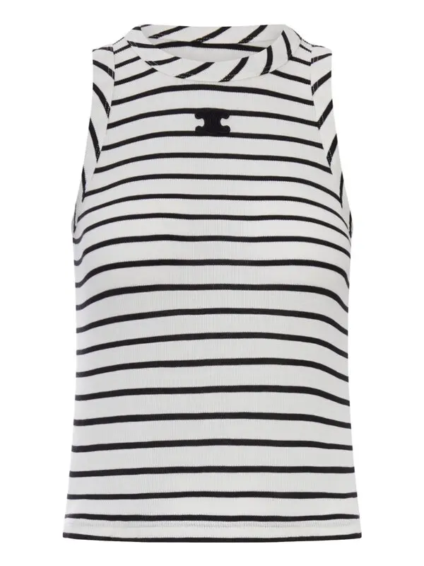 Celine Triomphe Tank Top In Striped Silk Jersey - Grey/black