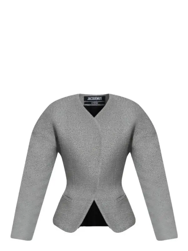 Jacquemus Textured Fabric Fitted Jacket - Light Gray