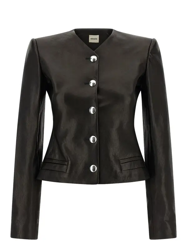 Khaite Slim Fit Leather Jacket With Button Closure - Black