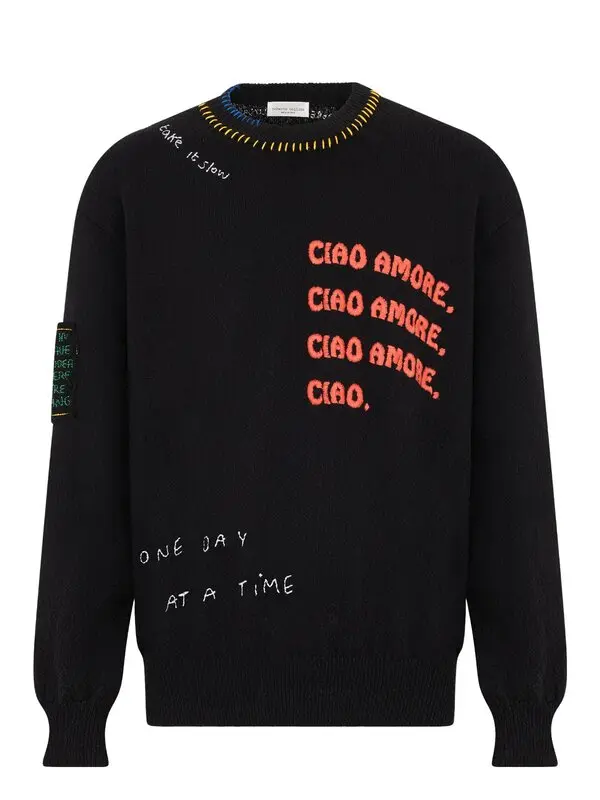 ROBERTO COLLINA Embroidered Knit Sweater - Black