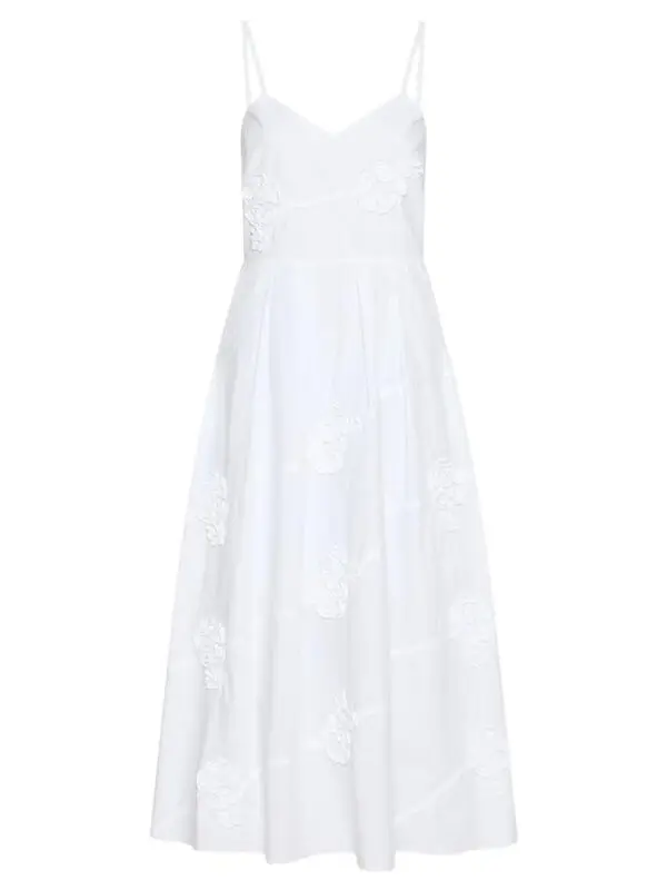 Marella Embroidered Poplin V-neck Dress - White
