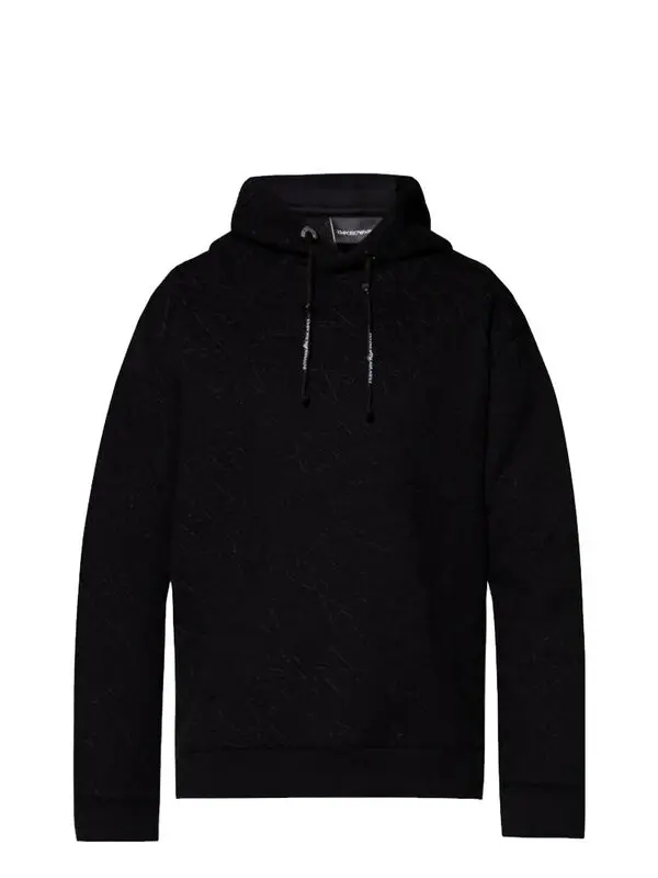 Emporio Armani Logo Embroidered Hooded Sweater - Black