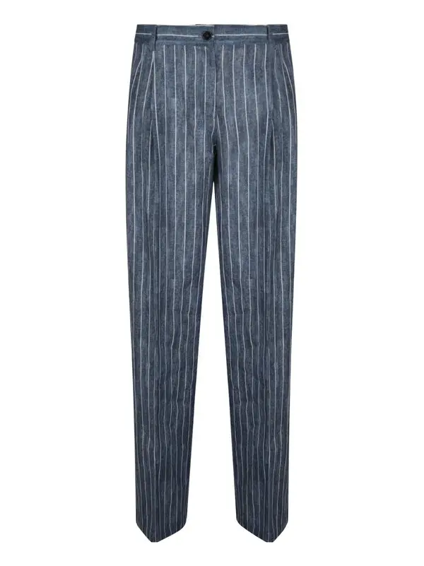 ERMANNO FIRENZE Pinstriped Wide-leg Linen Trousers - Dark Grey/off-white