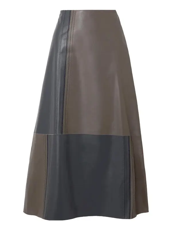 JOSEPH Cezanne Paneled Leather Midi Skirt - Black