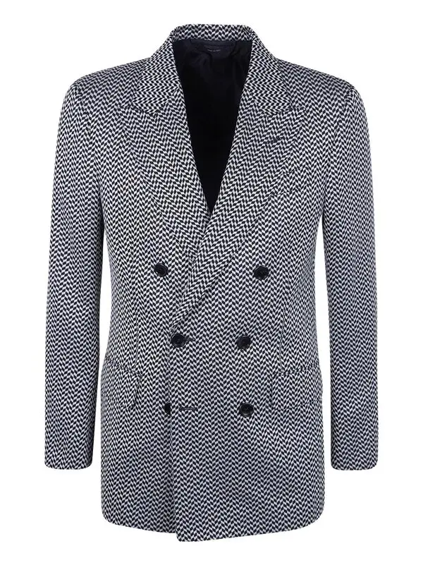 TOM FORD Geometric Jacquard Double Breasted Blazer - Gray