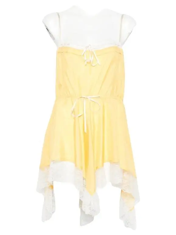 Saint Laurent Lace Detailed Drawstring Sleeveless Dress - Yellow