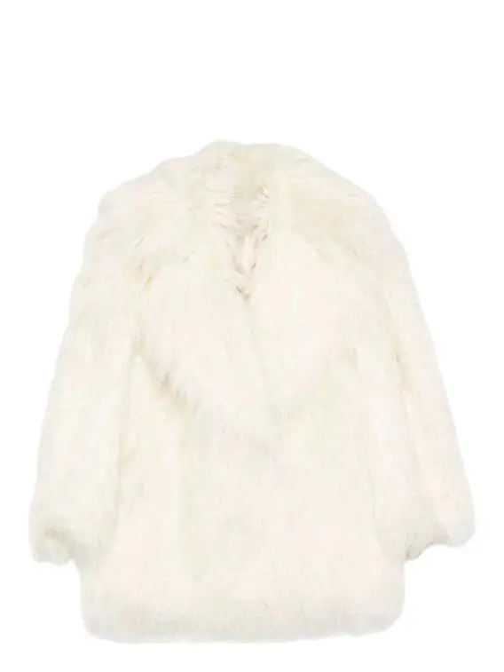 THE FRANKIE SHOP Long Sleeve V-neck Fur Jacket - Beige