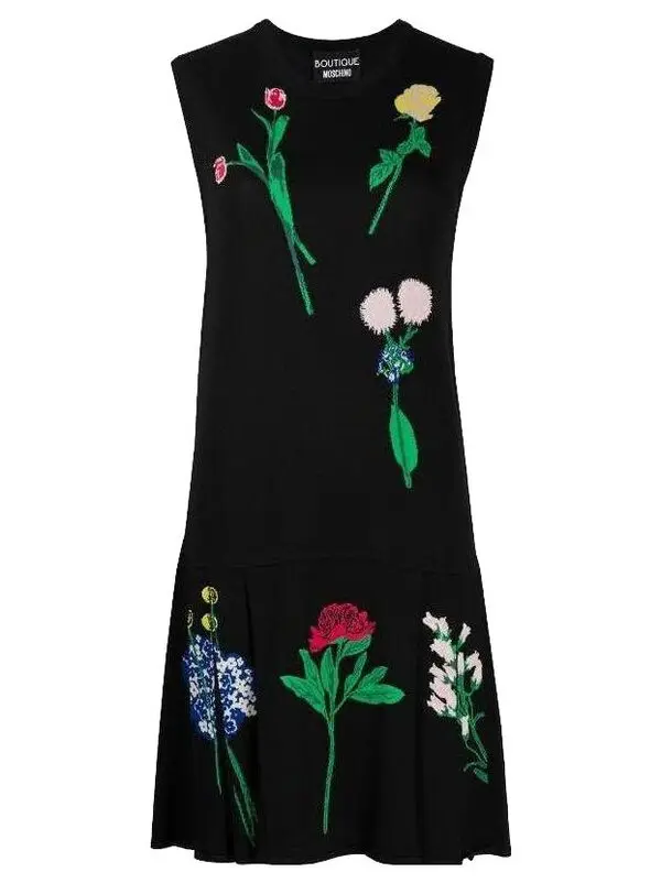 Moschino Inlaid Knitted Floral Dress - Black