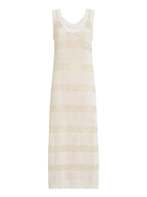 Brunello Cucinelli Striped Mesh Knit Dress - White