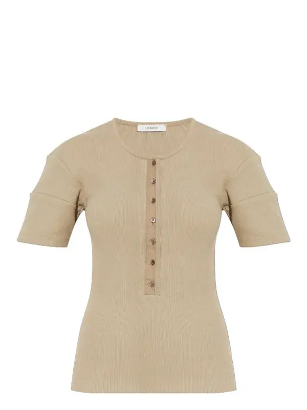 LEMAIRE Buttoned Short Sleeve Top - Beige