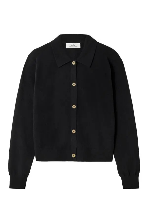 Arch4 Long-sleeved Collared Cardigan - Black