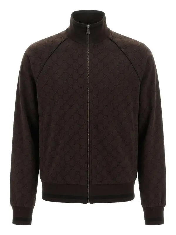 Gucci Gg Jersey Jacquard Zip Jacket - Dark Brown