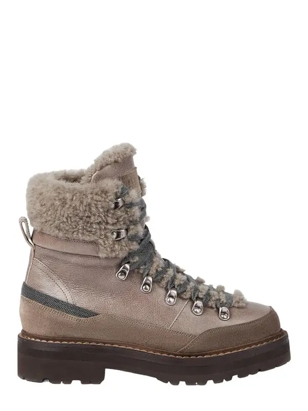 Brunello Cucinelli Monili Detail Lace-up Boots - Soil