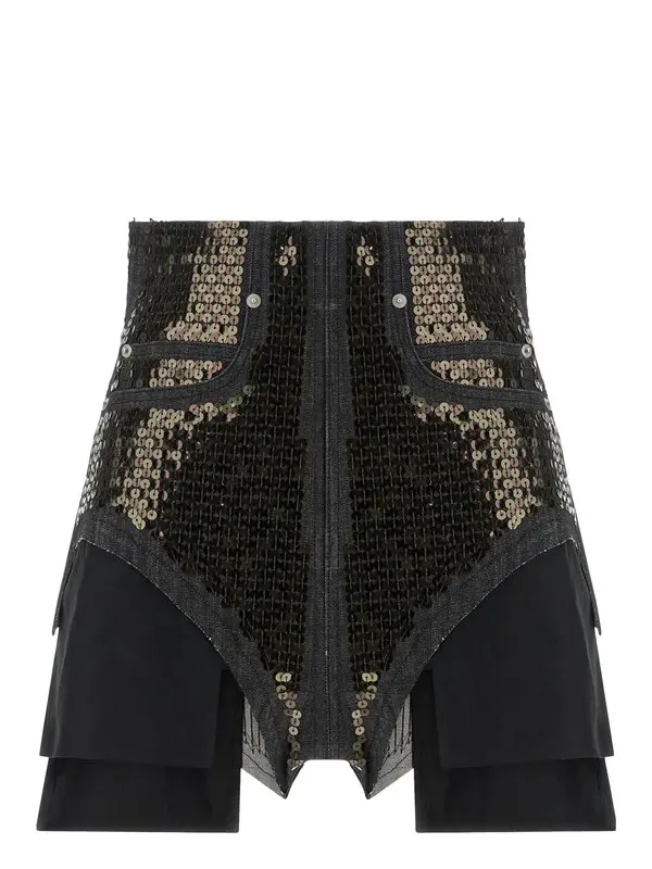 Rick Owens Sequin Embellished High-waisted Denim Shorts - Black
