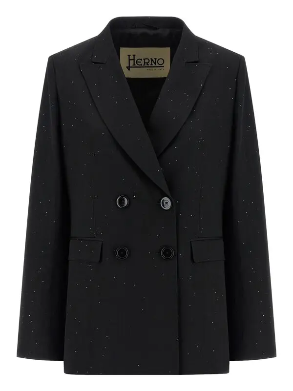 Herno Micro Sequin Double-breasted Blazer - Black