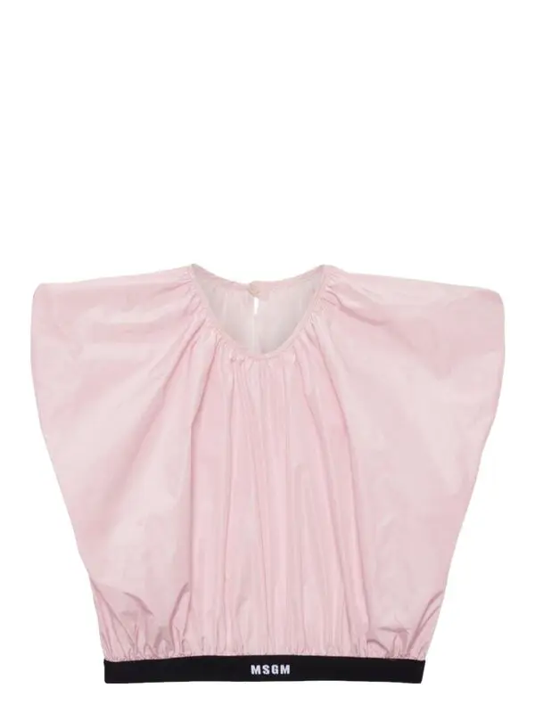 MSGM Cropped Logo Print Blouse - Pink