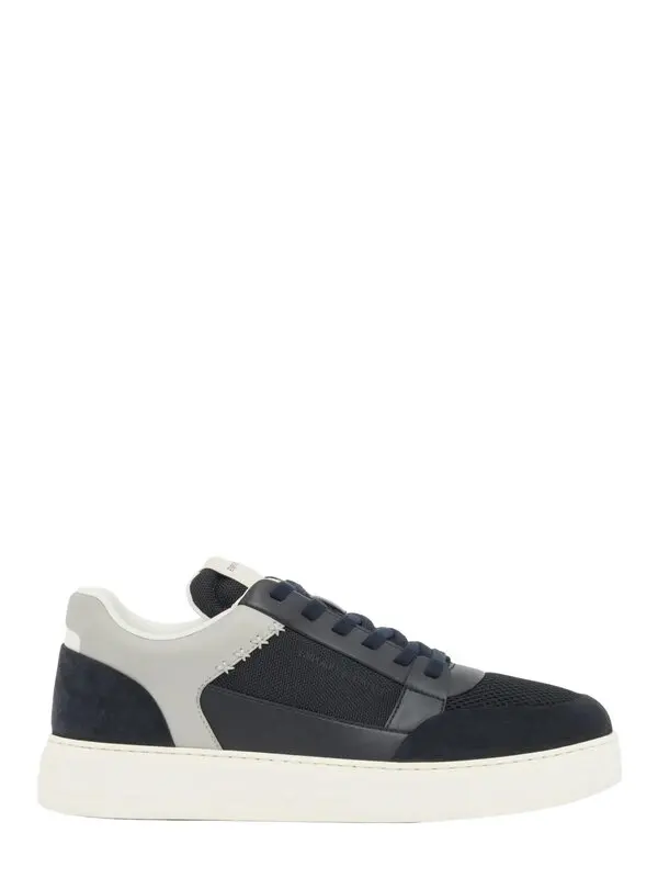 Emporio Armani Lace-up Round Toe Casual Sneakers - Navy Blue