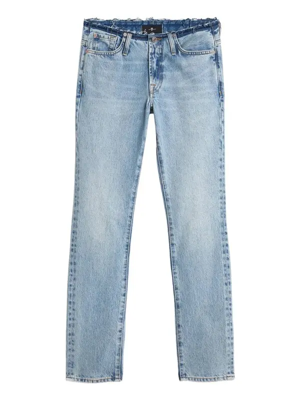 7 For All Mankind Slim Jeans With Frayed Waistband - Light Blue