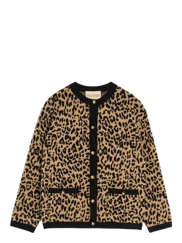 Valentino Garavani Long Sleeve Animal Print Cardigan - Black