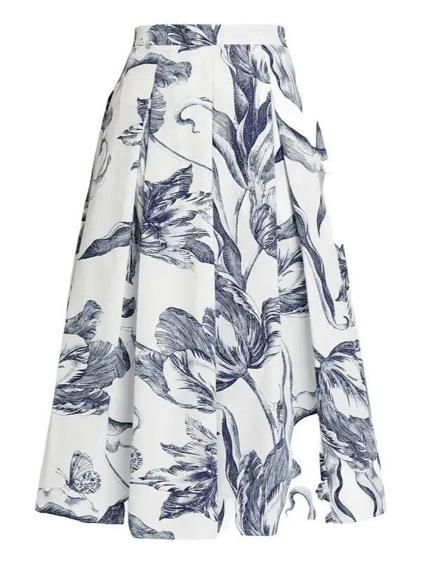 Erdem Floral Print Pleated Midi Skirt - Ivory