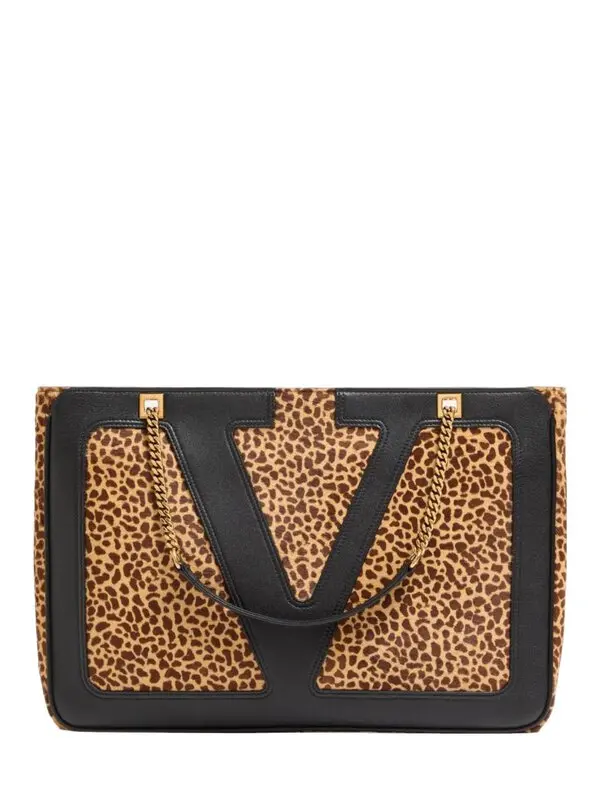 Valentino Garavani Viva Superstar Medium Shopping Bag In Calfskin With Pony Effect - Black