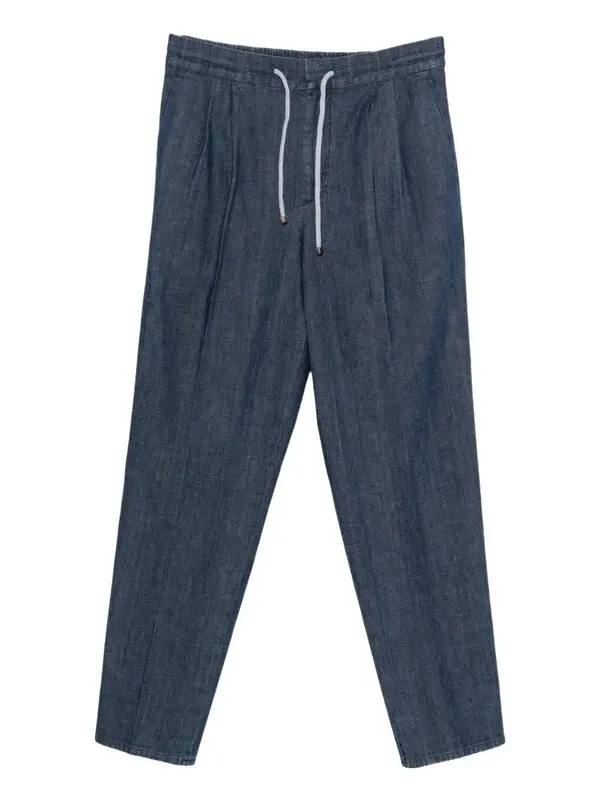 Brunello Cucinelli Lightweight Denim Trousers With Drawstring And Pleats - Blue