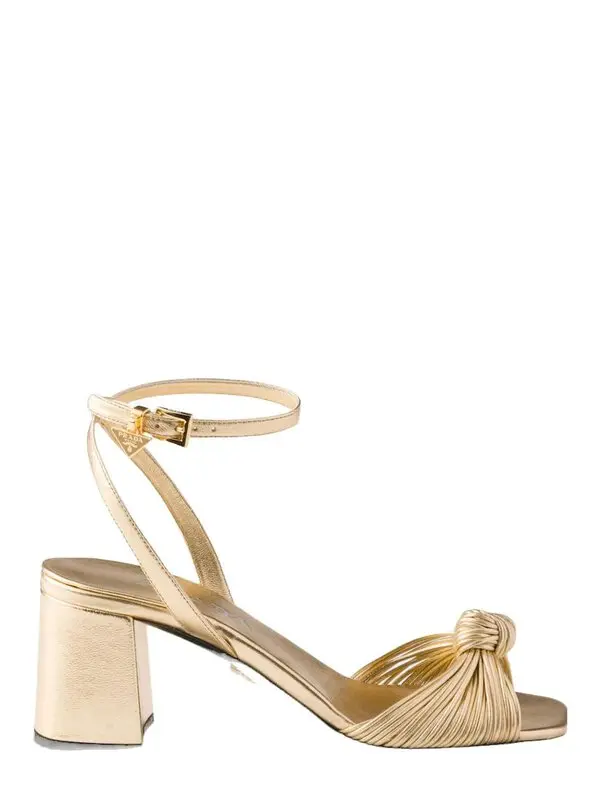 Prada Knotted Strap Heeled Sandals - Platinum Color