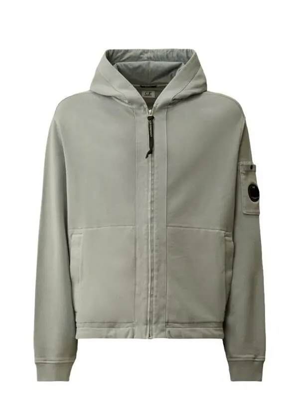 C.P. COMPANY Lens Diagonal Fleece Hoodie - Silver-blue