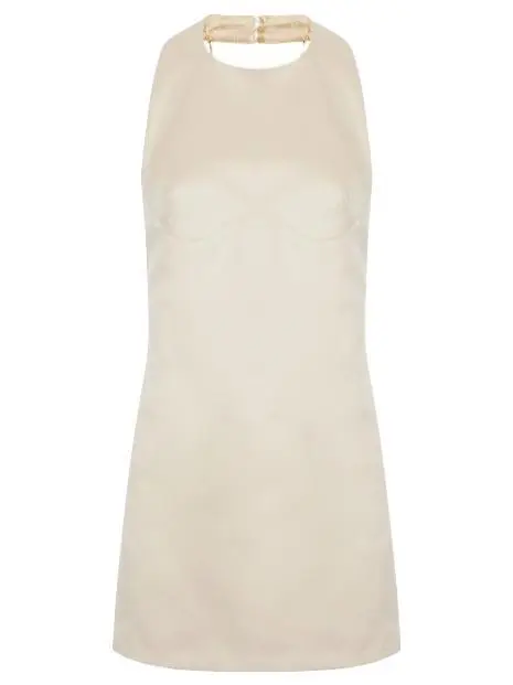 Elisabetta Franchi Duchess Satin Halterneck Mini Dress - Cream