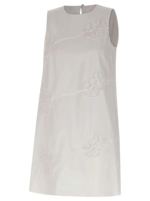 Marella Sleeveless Embroidered Round Neck Dress - White