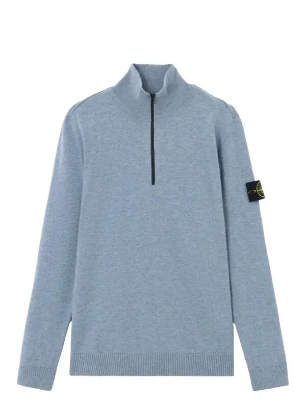 Stone Island Zip Mock Neck Sweater - Air Force Blue