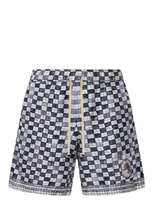 Amiri Checkered Drawstring Shorts With Mosaic Logo - Taupe