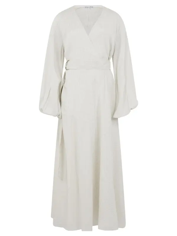 Veronica Beard V-neck Bishop Sleeve Belted Maxi Dress - White