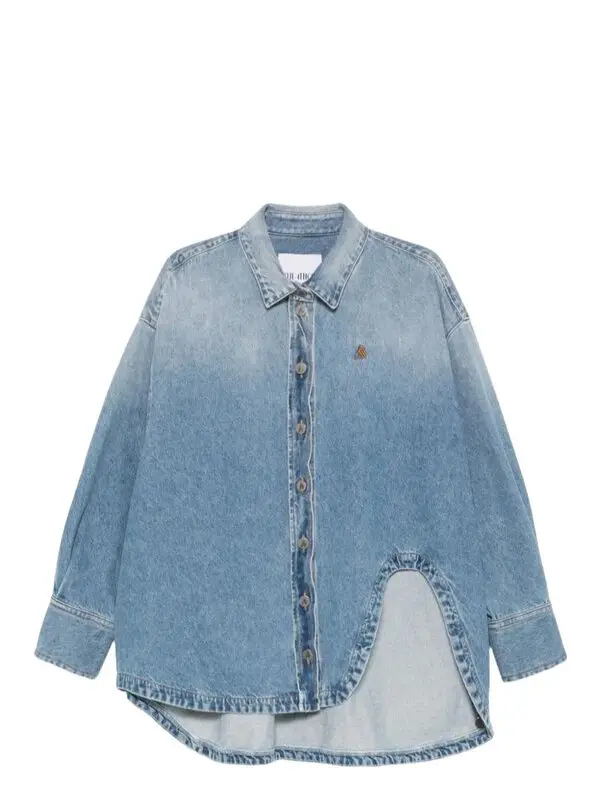 Attico The Diana Oversized Denim Jacket With Embroidered Logo - Blue