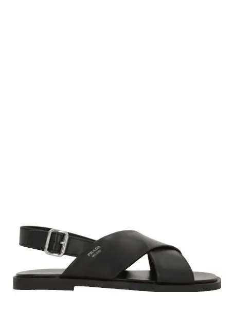 Prada Logo Detailed Buckle Fastened Sandals - Black