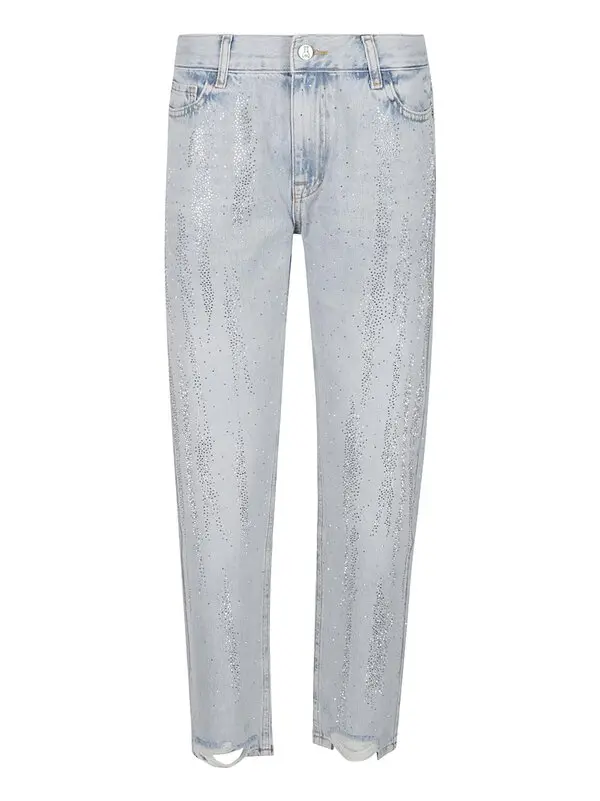 Patrizia Pepe Embellished Distressed Cigarette Jeans - Light Blue