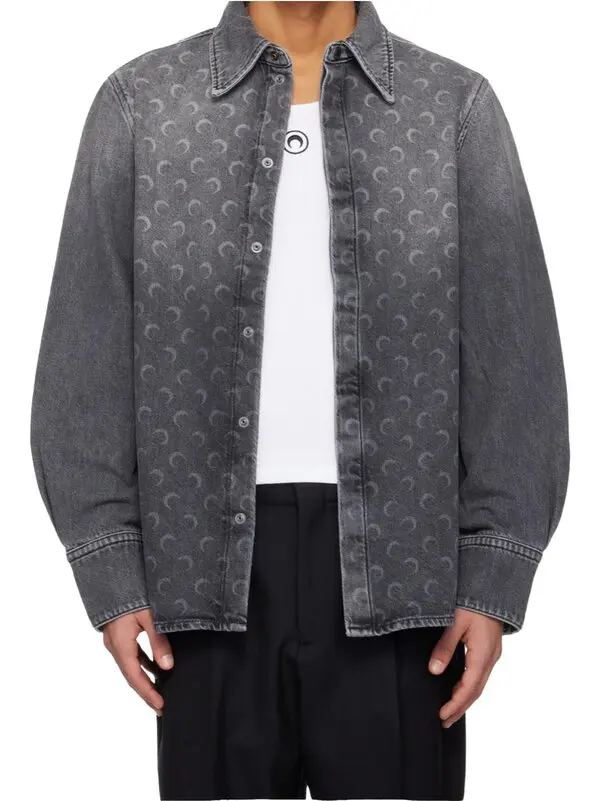 MARINE SERRE Long-sleeved Denim Shirt - Black