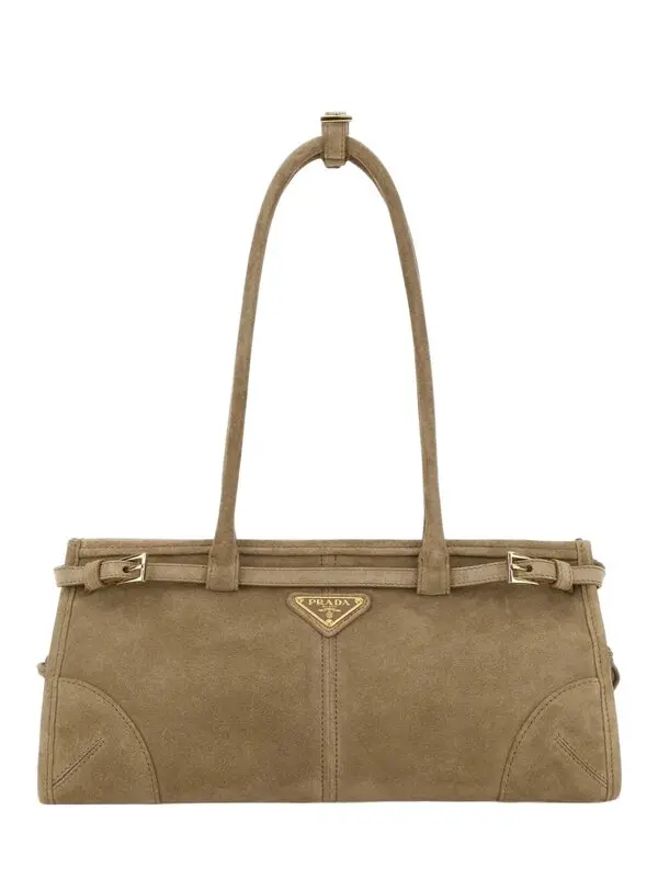 Prada Logo Plaque Belted Shoulder Bag - Desert-colored
