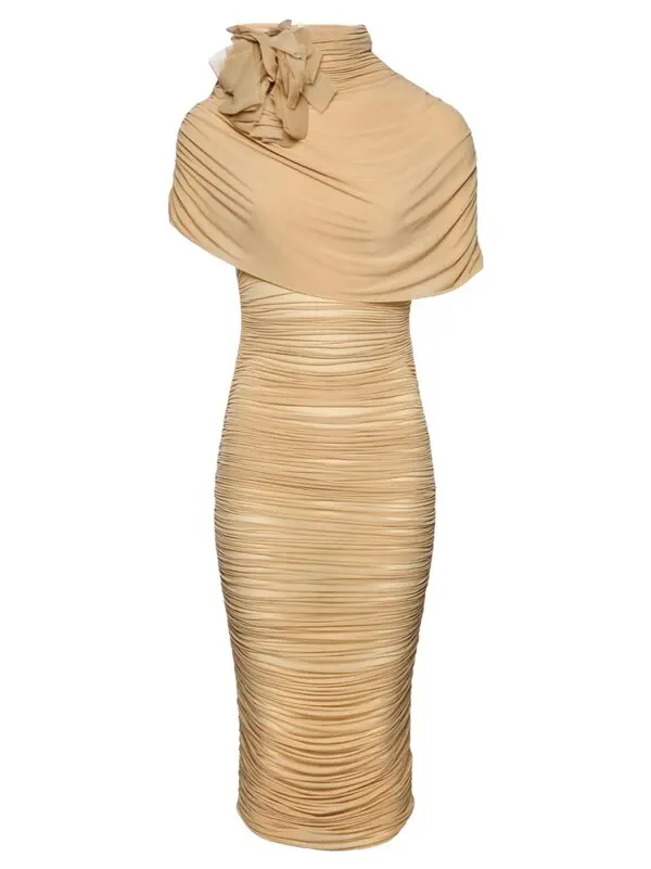 Magda Butrym Draped Cape-effect Midi Dress - Beige