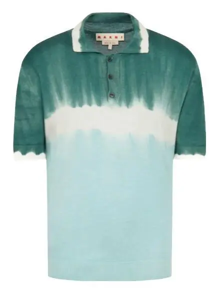 Marni Tie-dye Effect Buttoned Polo Shirt - Blue