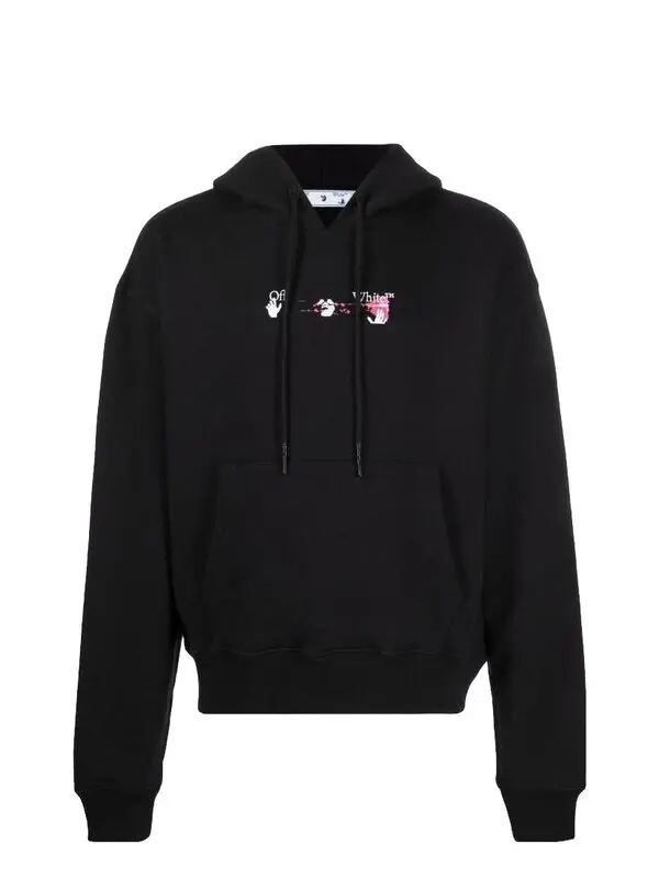 Off-White Acrylic Arrow Print Drawstring Hoodie - Black