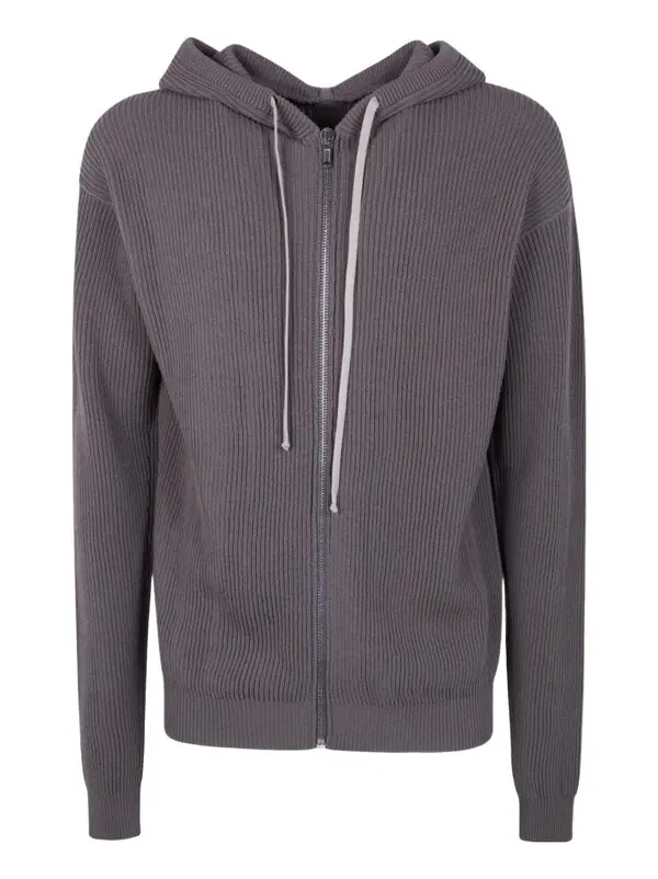 Rick Owens Ribbed Zip-up Hooded Sweater - Black