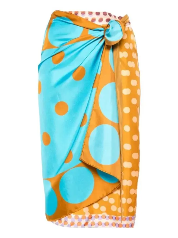 Dries Van Noten Wrap Polka Dot Midi Skirt - Blue