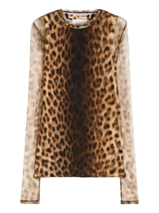 Sportmax Long-sleeved Animal Print Top - Beige
