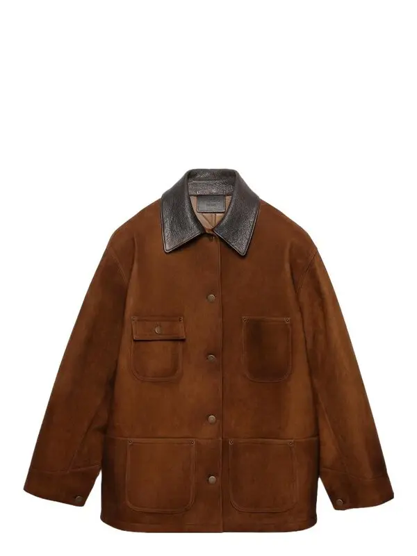 Prada Suede Long Sleeve Shirt Jacket With Patch Pockets - Cocoa Brown